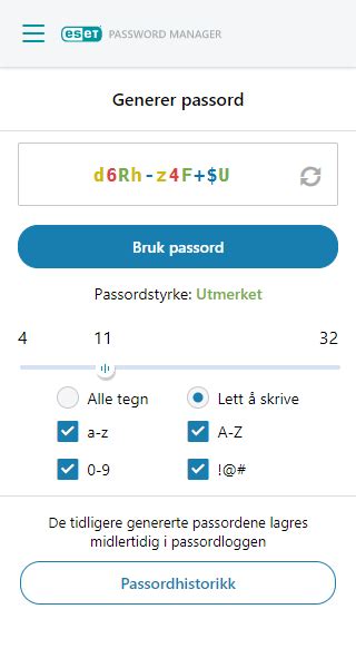 Genererte Passord Eset Password Manager 3 Eset Hjelp På Internett