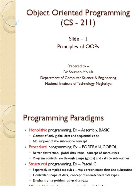 Slide 1 Principles Of Oops Pdf Object Oriented Programming Class Computer Programming