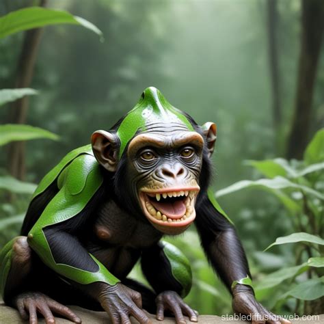Green Chimpanzee Frog Hybrid With Pointed Teeth Stable Diffusion Online