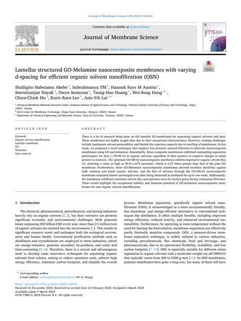 Pdf Lamellar Structured Go Melamine Nanocomposite Membranes With Varying D Spacing For