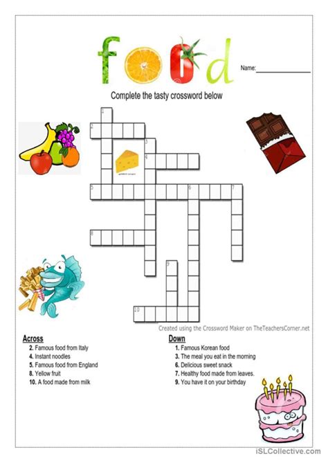 Food Cross Word Crossword English Esl Worksheets Pdf And Doc