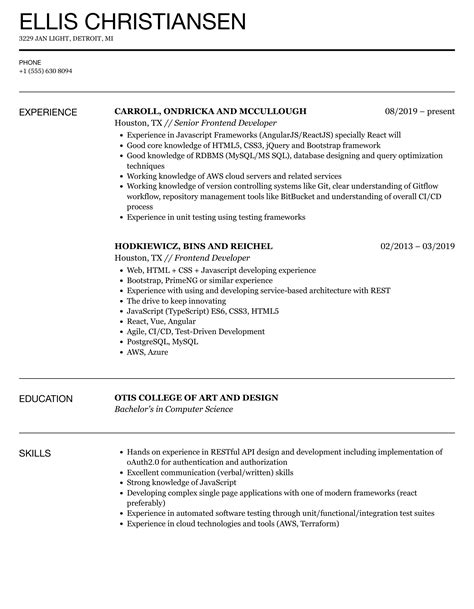 Frontend Developer Resume Samples Velvet Jobs