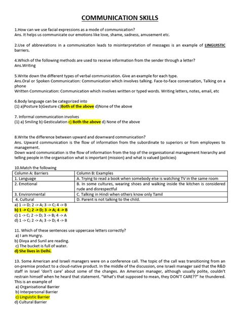 Communication Skills Mcq Pdf Communication Subject Grammar