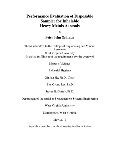 Performance Evaluation Of Disposable Sampler For Inhalable Pdf Aerosol Particulates
