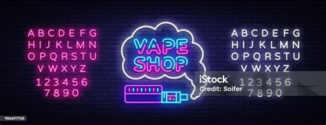 Vape 상점 로고 네온 벡터입니다 Vape 네온 사인 테마 전자 담배 라이트 배너 밤 밝은 광고 Vaping 상점 세련 된 현대적인 디자인 서식 파일을 디자인합니다