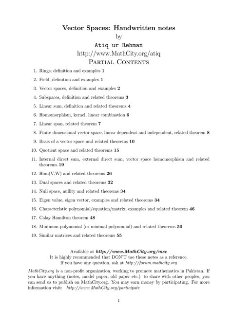 vector spaces notes linear algebra vector spaces handwritten notes