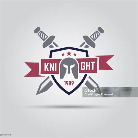 기사 헬멧을 보여주는 방패와 텍스트 격리 벡터 스포츠 팀 엠블럼 템플릿에 대한 리분과 두 교차 검 뒤에 Championship에 대한 스톡 벡터 아트 및 기타 이미지