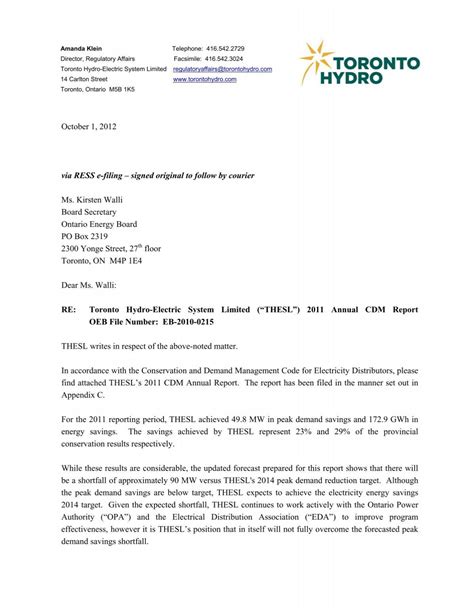 Toronto Hydro Ontario Energy Board