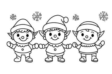 Página Para Colorear De Papá Noel Y Los Elfos Para Niños Pequeños