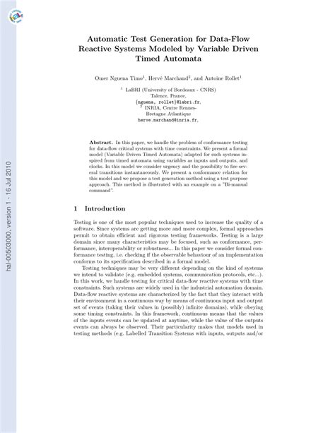 Pdf Automatic Test Generation For Data Flow Reactive Systems Modeled By Variable Driven Timed