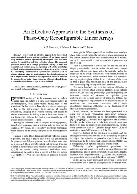 Pdf An Effective Approach To The Synthesis Of Phase Only Reconfigurable Linear Arrays