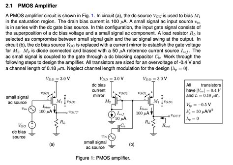 Solved PMOS Amplifier A PMOS Amplifier Circuit Is Shown Chegg Com