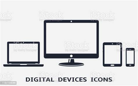 디지털 장치 아이콘 스마트 폰 태블릿 노트북 및 데스크톱 컴퓨터 벡터 일러스트입니다 0명에 대한 스톡 벡터 아트 및 기타 이미지 Istock