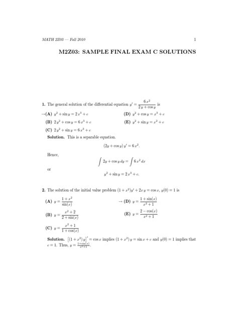 M2z03 Sample Final Exam C Solutions Pdf Eigenvalues And