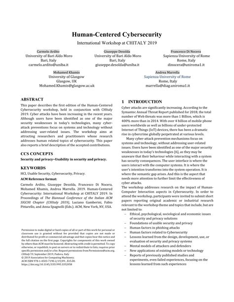 Pdf Human Centered Cybersecurity International Workshop At Chitaly 2019