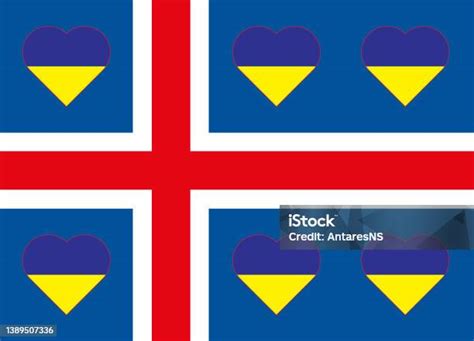 아이슬란드 국기에 우크라이나 국기의 색으로 그려진 심장 국가 상징에 파란색과 노란색 마음의 그림 Russian Invasion Of Ukraine 2022 2025에