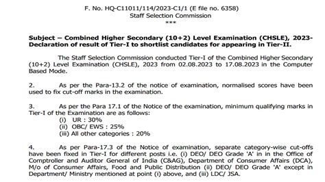 Ssc Chsl Result 2023 Out Tier 1 Cutoff Merit List Pdf Download Link Tier 2 Date