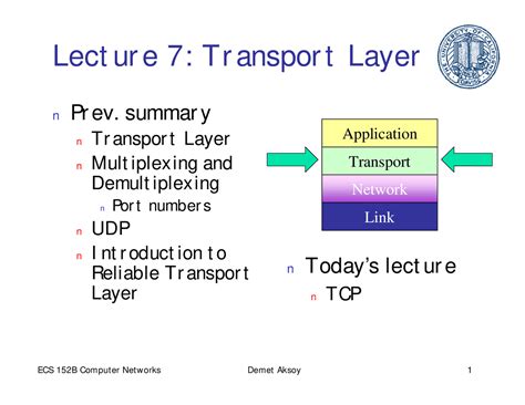 Lecture Slides On Transport Layer Computer Networks Ecs 152b Docsity