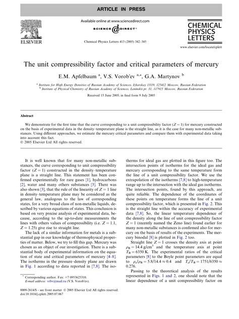 Pdf The Unit Compressibility Factor And Critical Parameters Of Mercury