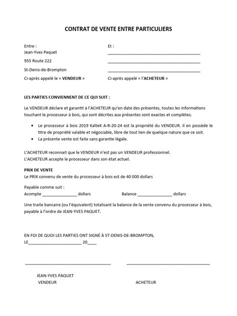 Contrat De Vente Entre Particuliers Pdf