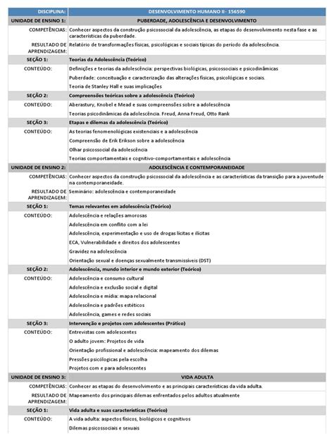 Plano De Ensino Desenvolvimento Humano Ii Pdf Adolescência Terceira Idade