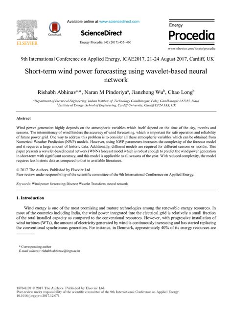 Pdf Short Term Wind Power Forecasting Using Wavelet Based Neural Network