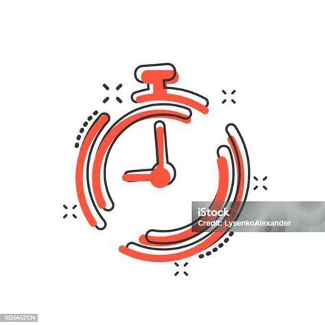 벡터 만화 스타일에서 만화 시계 타이머 아이콘입니다 시간 알람 개념 그림 그림 스톱 워치 시계 비즈니스 스플래시 효과 개념입니다 0명에 대한 스톡 벡터 아트 및 기타 이미지