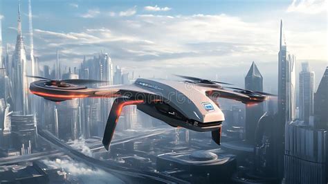 Futuristic Drone Flying Over Metropolis Stock Illustration Illustration Of High Future 382206077