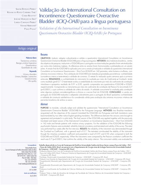 Pdf [validation Of The International Consultation On Incontinence