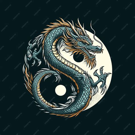 Asian Dragon With Yin Yang Symbol Illustration For Tshirt Print Or