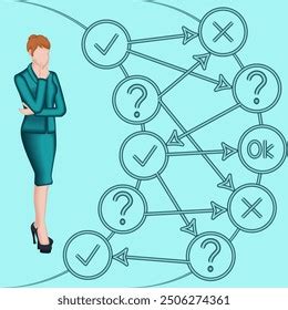 Woman Uses Decision Tree Diagram Identify Stock Vector Royalty Free Shutterstock