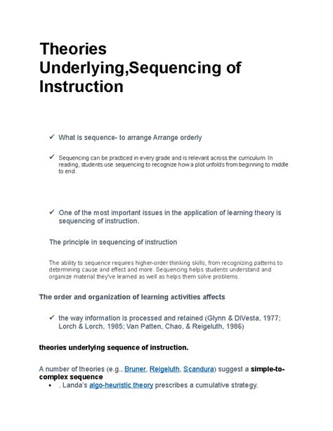 Ed 146 Theories Sequencing Of Instruction Report Theories Underlyingsequencing Of Instruction