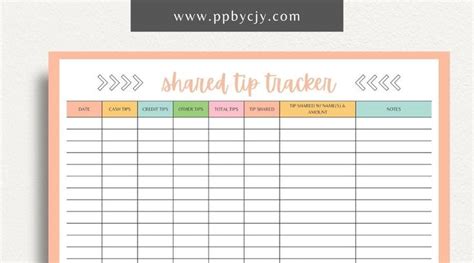 Shared Server Tip Tracker Efficient Template For Tip Management Template Printable