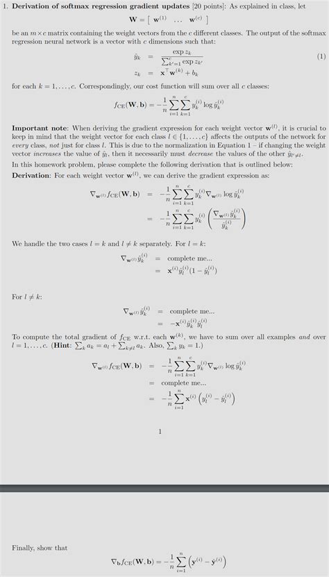 Solved Derivation Of Softmax Regression Gradient Updates 20