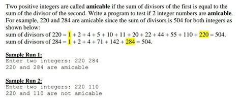 Solved Two Positive Integers Are Called Amicable If The Sum