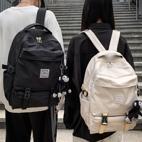 오웬 생활 방수 천가방 대학생 신학기 책가방 심플 빈티지 캐주얼 남자 친구 커플 가방 레터링 버클 백팩