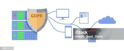 Gdpr 개념 그림입니다 일반 데이터 보호 규칙입니다 개인정보의 보호입니다 서버와 방패 아이콘입니다 벡터 흰색 절연입니다 5월에 대한 스톡 벡터 아트 및 기타 이미지