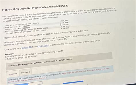 solved problem 12 16 algo ﻿net present value analysis
