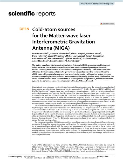Pdf Cold Atom Sources For The Matter Wave Laser Interferometric Gravitation Antenna Miga