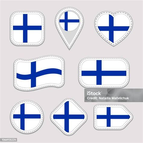 핀란드 깃발 스티커 세트입니다 핀 국가 상징 배지 격리 된 기하학적 아이콘입니다 벡터 핀란드 공식 플래그 컬렉션입니다 스포츠 페이지 애국 여행 학교 디자인 요소 다른