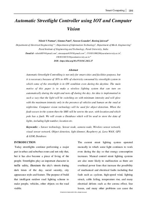 Pdf Automatic Streetlight Controller Using Iot And Computer Vision