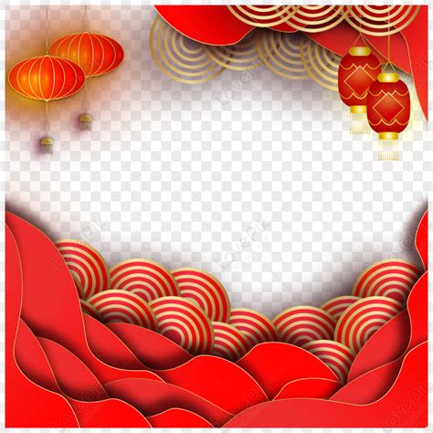 봄 축제 음력설 입체 종이 컷 봄 축제 붉은 붉은 랜턴 매화 꽃 물결 황금 전통 축제 국경 구정 민속 풍습 새해 복 많이 받으세요 구름 곡선 Png 일러스트 무료 다운로드