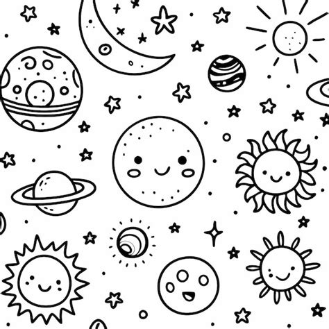 Cute Space Planets With Smiling Faces And Stars Premium Ai Generated