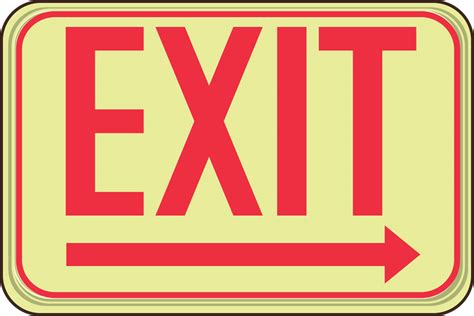Exit Right Arrow Glow In The Dark Safety Sign PAR