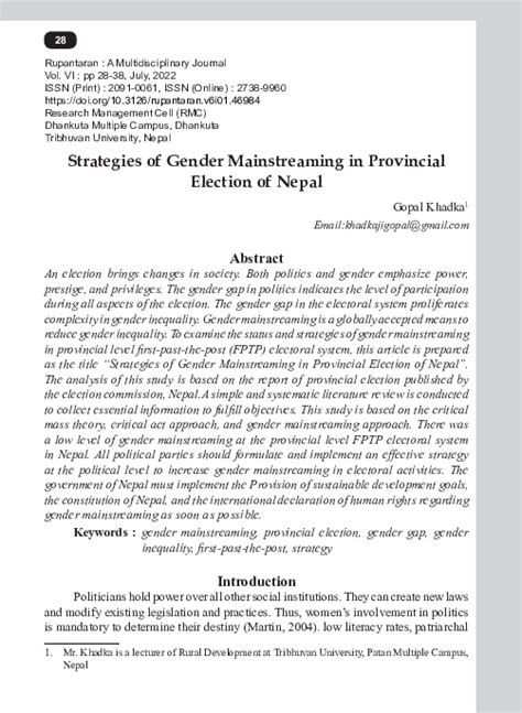 Pdf Strategies Of Gender Mainstreaming In Provincial Election Of Nepal