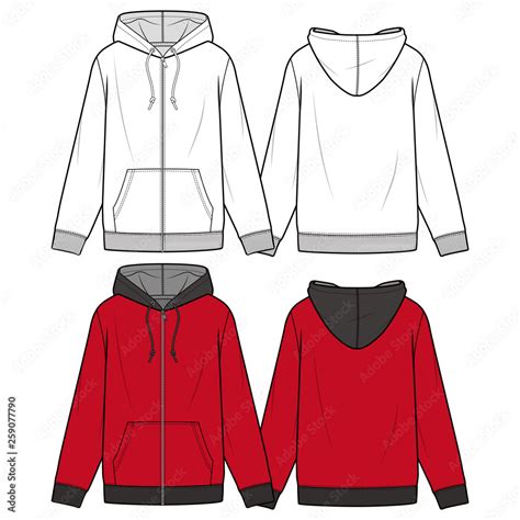 Zip Up Hoodie Fashion Flat Sketch Template Stock Vector Adobe Stock