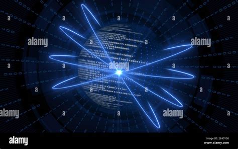 Abstract Digital Earth With Binary Code In Blue Design With Binary Rays And Blurred Hud Elements