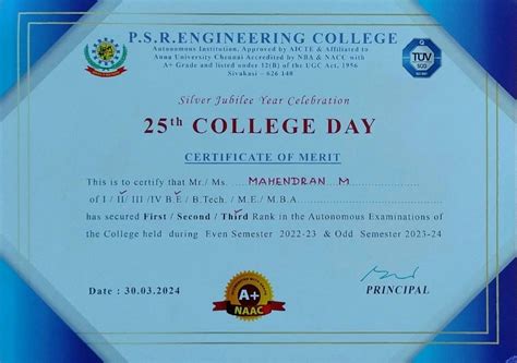 Academics Achievement Mahendran Murugan