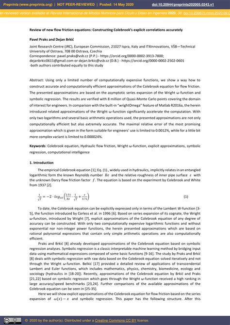 Pdf Review Of New Flow Friction Equations Constructing Colebrooks Explicit Correlations