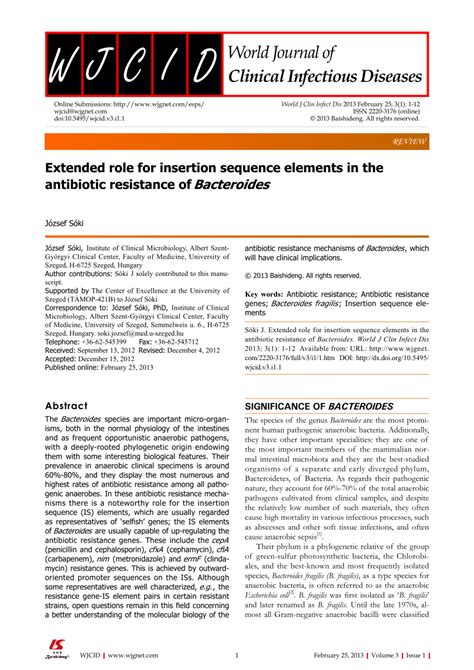 Pdf Extended Role For Insertion Sequence Elements In The Antibiotic Resistance Of Bacteroides
